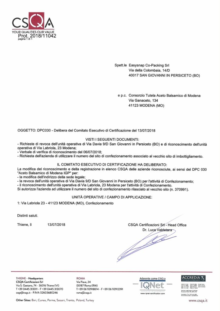 Packaging Certifications - the Easysnap packaging quality