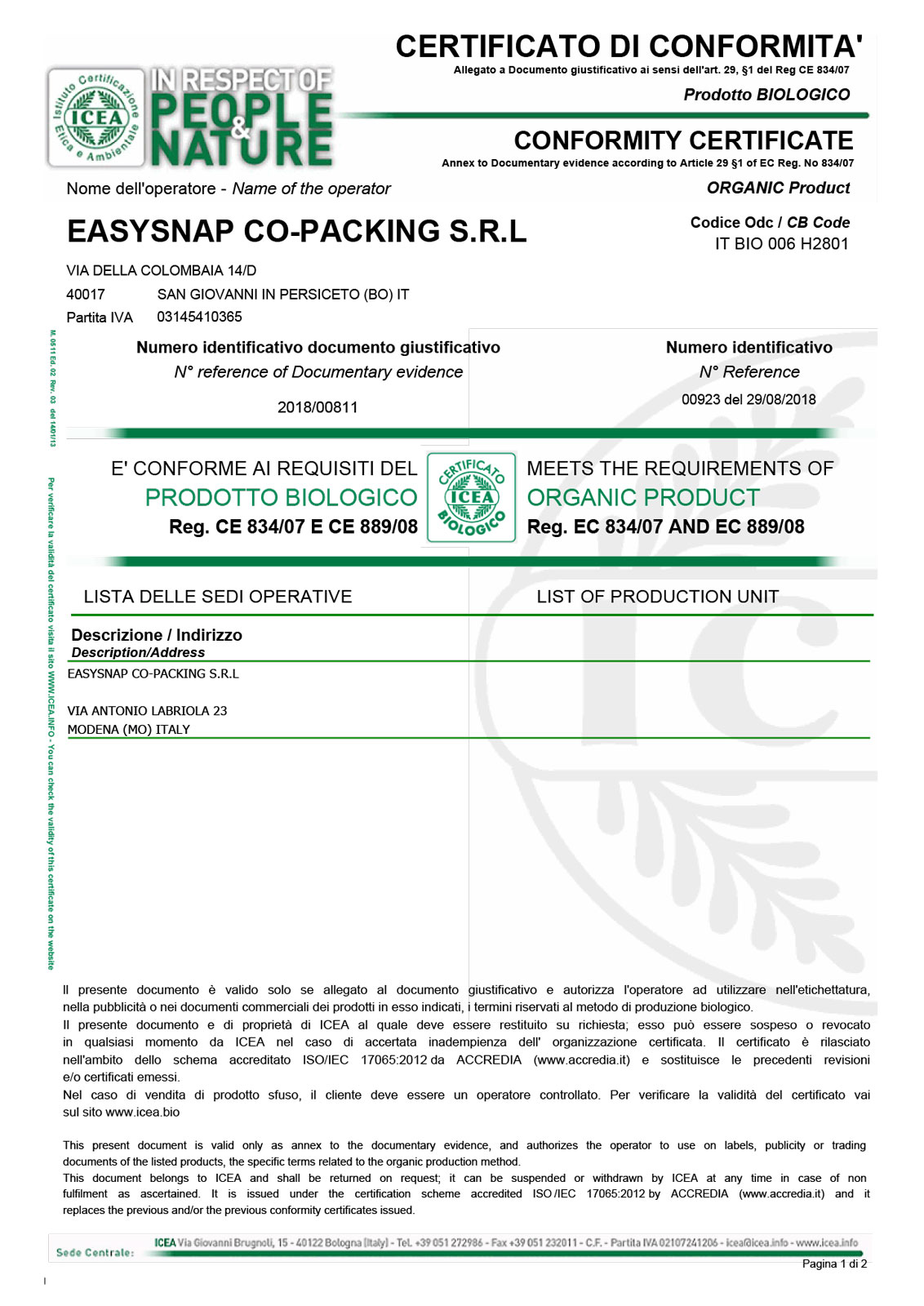 Packaging Certifications - the Easysnap packaging quality