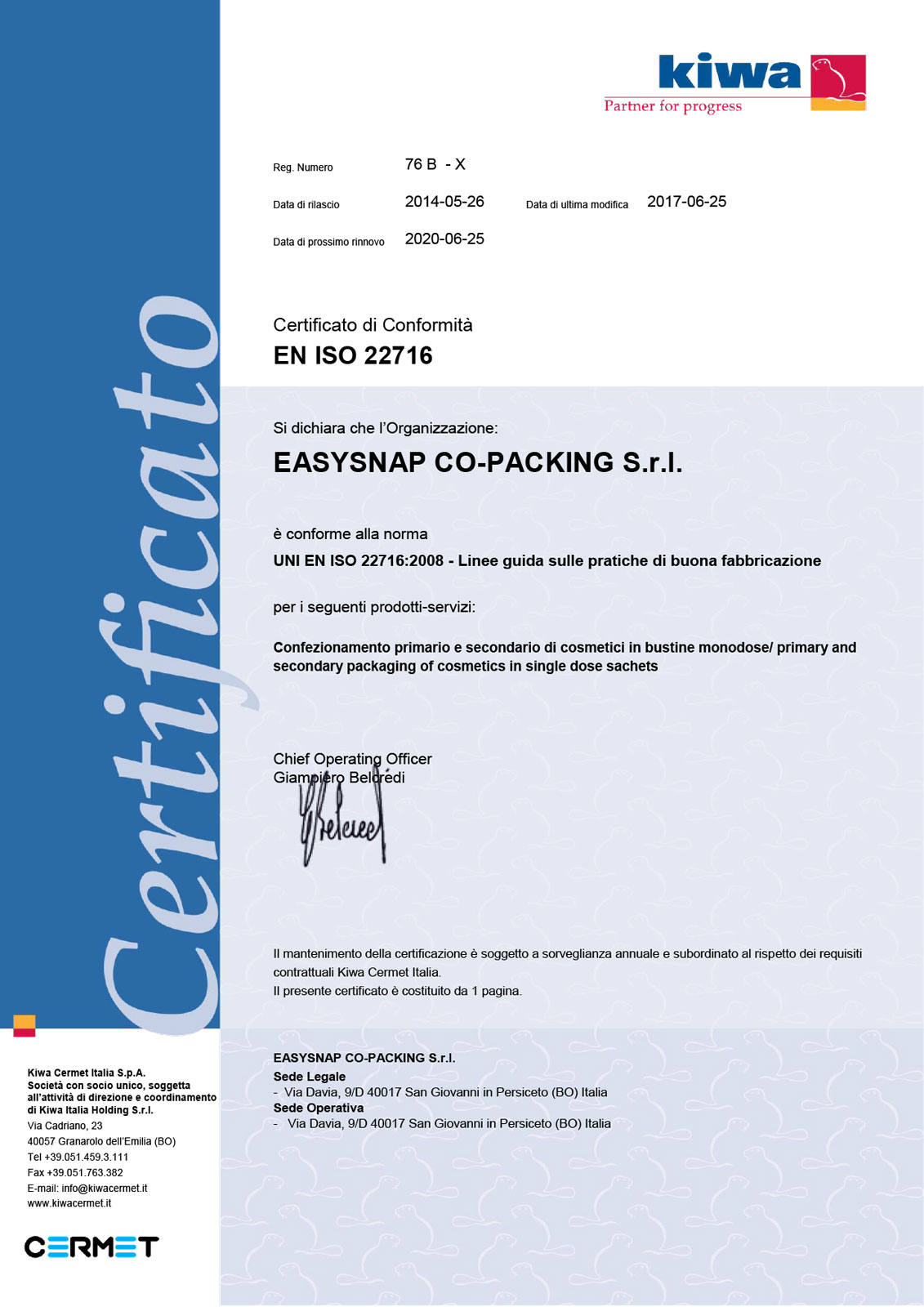 Packaging Certifications - the Easysnap packaging quality